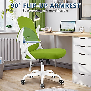 Winrise Office Chair Desk Chair, Ergonomic Mesh Computer Chair Home Office Desk Chairs, Swivel Task Chair Mid Back Breathable Rolling Chair with Adjustable Lumbar Support Flip Up Armrest (Green)