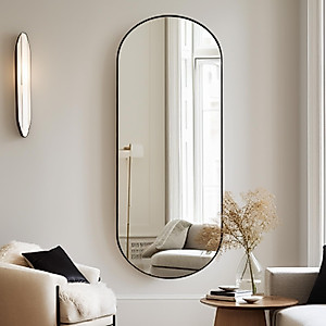 ZHUNFA 65"x 22" Oval Full Length Wall Mirror, Arched Top, Black