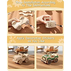 SainSmart Jr. Woodworking Building Kit, 2-in-1 Kids STEM Projects Set, DIY Wood Crafts Assembly Toys with Different Combinations for Boys and Girls