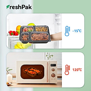 FRESHPAK Meal Prep Container, 4 Compartment 40-Pack To Go Containers with Lids Reusable BPA Free Microwave and Freezer Safe Bento Boxes Ideal for Portion Control and Food Storage(34oz)