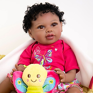 Aori Reborn Baby Dolls Black 22 inch African American Lifelike Newborn Baby Girl Doll with Butterfly Gift Set