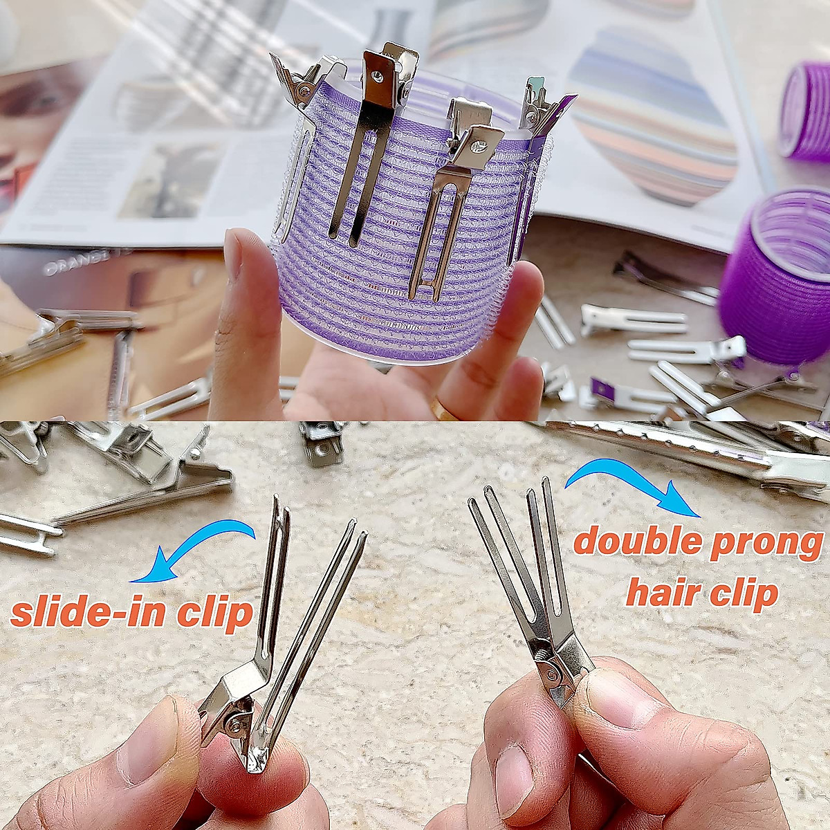 TseroFay 55 Pcs Metal Silver Hair Clips for Women Pin Curl Roller, 1.8” Double Prong Root Lift Clips for Curly Hair Volume, Locs Retwist Dreads, Curler Setting Clippies for Thick Styling Sectioning