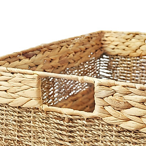 Artera Large Wicker Storage Basket - Set of 4 Woven Water Hyacinth Baskets with Handle, Large Rectangular Natural Nesting Storage Bins for Bedroom, Bathroom, Laundry Room or Kitchen (Style 1)