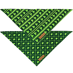 Realeaf St. Patrick's Day Dog Bandanas 2 Pack, Reversible Green Shamrock Pet Scarf for Boy and Girl, Premium Durable Fabric, Holiday Bandana for Small Medium Large and Extra Large Dogs (Large)