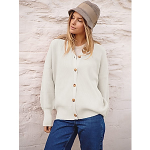 ANRABESS Women's Cardigan 2024 Trendy Open Front Oversized Button Lightweight Sweaters Loose Knit Cardigans Fall Outfits White Small