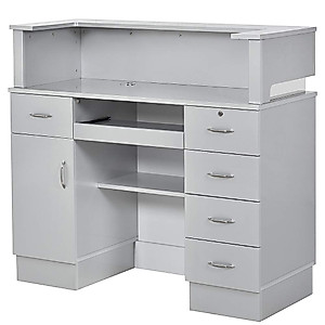 Reception Desk LED Lighted Reception Area Counter LANGARA in Silver Grey