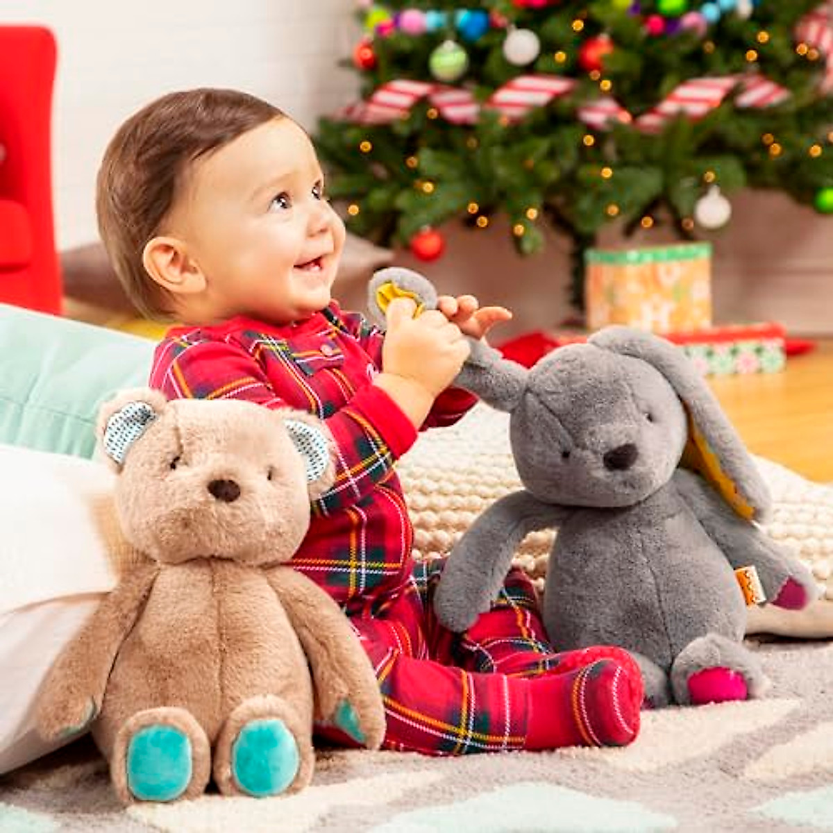 B. toys- B. softies-12" Plush Bear- Soft & Cuddly Plush Teddy Bear – Huggable Stuffed Animal Bear Toy – Washable – Newborns, Toddlers, Kids- Happy Hues-Cara-Mellow Bear- 0 Months +