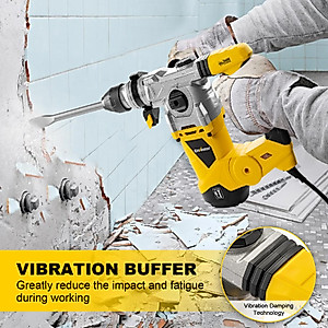 Enventor 1-1/4 Inch SDS-Plus 12.5A Heavy Duty Rotary Hammer Drill for Concrete Stone, Safety Clutch Electric Demolition Hammer Drill with 4 Functions, Vibration Control, Chisels, Drill Bits, Case