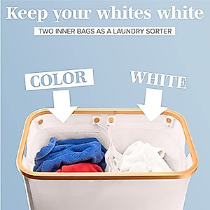 Lonbet - Beige Double Laundry Hamper with Lid, 2 Sections and Removable Bags, Hamper for Laundry 2 Compartments to Simplify Laundry Day for Busy Moms, 39.6 Gallons (3-5 Loads in a Washing Machine)
