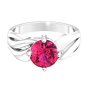 Belinda Jewelz Ring for Womens 925 Sterling Silver Ring Red Ruby Gemstone Ring Rhodium Plated 8mm Solitaire Round Cut Band Ring Jewelry Gift for Wedding Engagement, Size 8