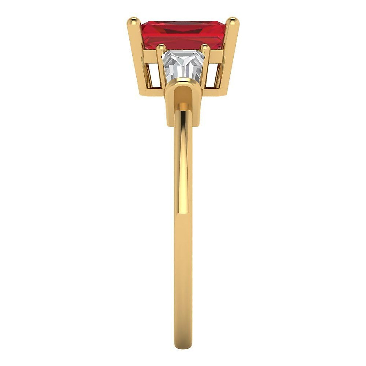 Clara Pucci 1.95 Emerald Baguette cut 3 stone Solitaire Pink Tourmaline Designer Wedding Anniversary Bridal Ring 14k Yellow Gold 6.5