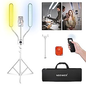 NEEWER Esthetician Light with Phone Holder & Travel Bag Kit, Support 2.4G/PC/MAC Control & Separate Control of 2 LED Light Heads, CRI98+ Bi Color Stepless Dimmable Tattoo Lighting Lash Lamp, BH40B