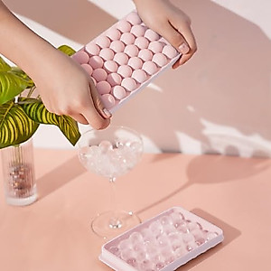 Miaowoof Round Ice Cube Tray with Lid & Bin(2 Pack), Ice Tray for Mini Fridge Freezer Saving Space, 66 x 0.8IN Sphere Ice Cube Mold with Scoop Making Sphere Ice Balls for Coffee&Juice