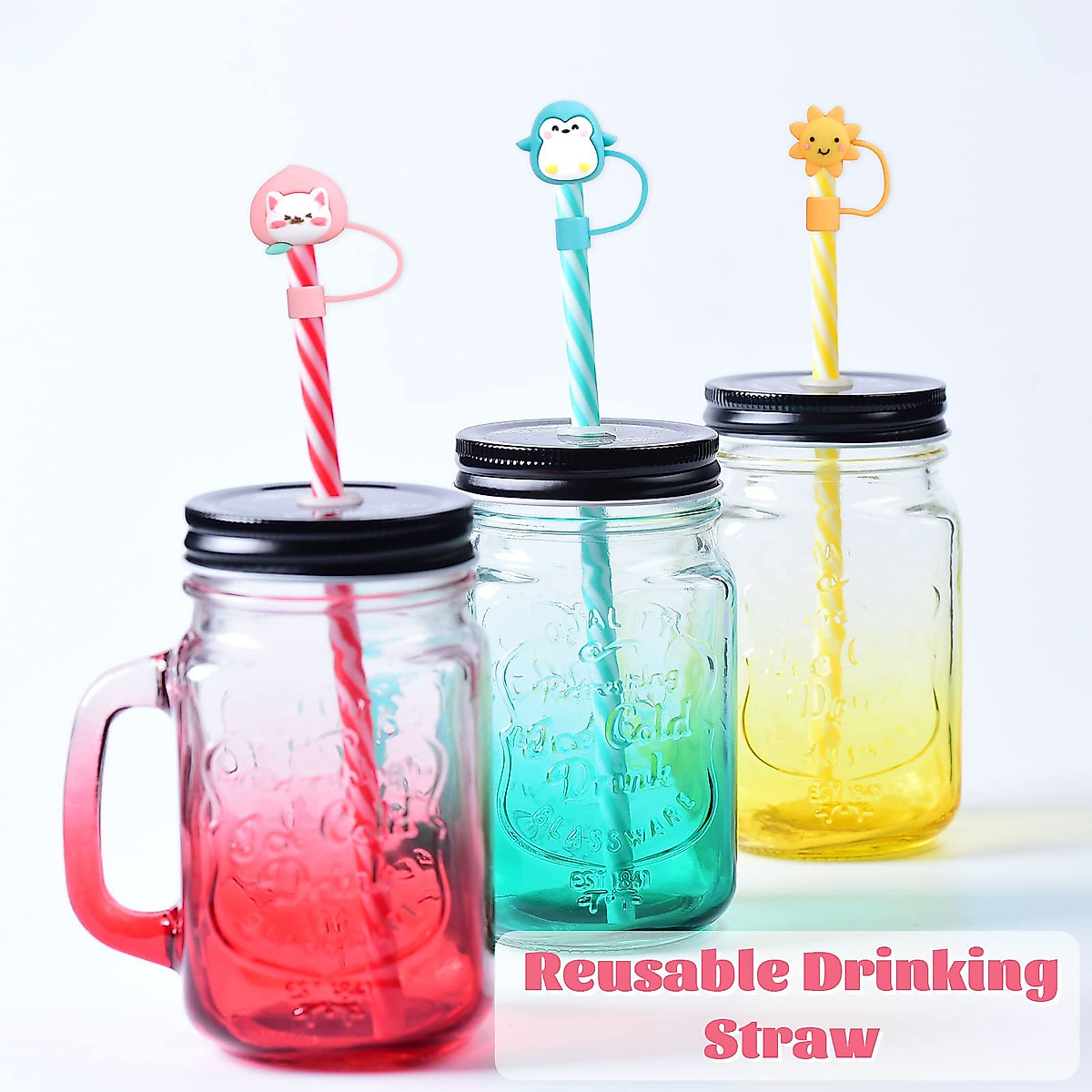 13Pcs Straw Cover, Cute Silicone Straw Covers Cap Straw Toppers for Tumblers, Dust-Proof Drinking Straw Reusable Straw Tips Lids for 6-8 mm, Straw Protectors for Home Kitchen Decor Accessories