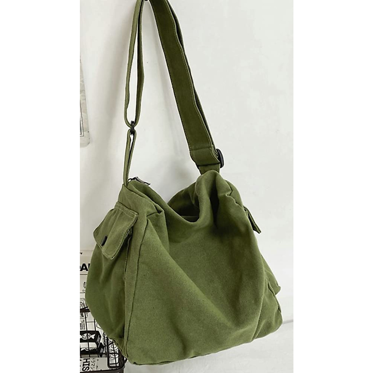 Women Men Canvas Messenger Bag Large Crossbody Shoulder Bag Canvas Hobo Bag with Multiple Pockets Fashion Casual Tote Bag