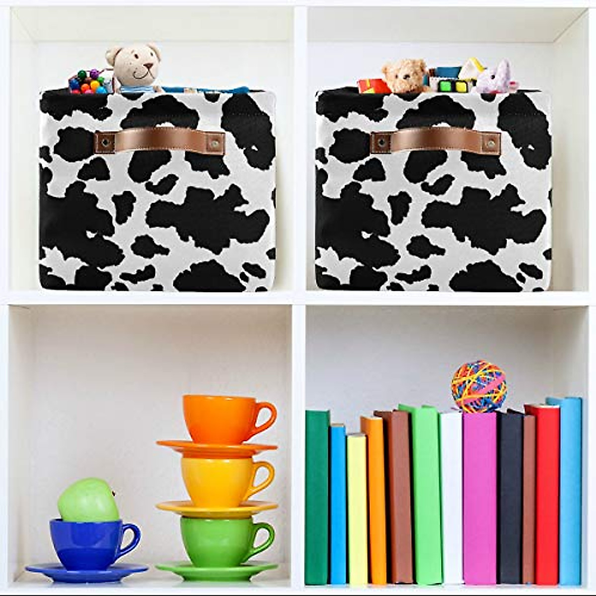 Storage Basket Bins Animal Cow Print Large Storage Boxes Cubes Collapsible Organizer with Handles, Foldable Toys Laundry Hamper for Closet Shelf Nursery, 1 PCS