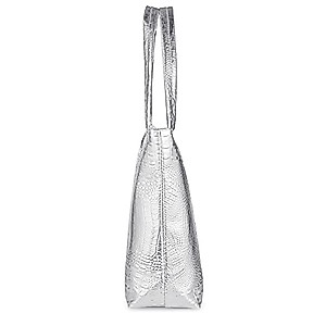 SUMGOGO Purse and Handbag for Women Crocodile Satchel Large Shoulder Tote Bag Wallets (Silver)