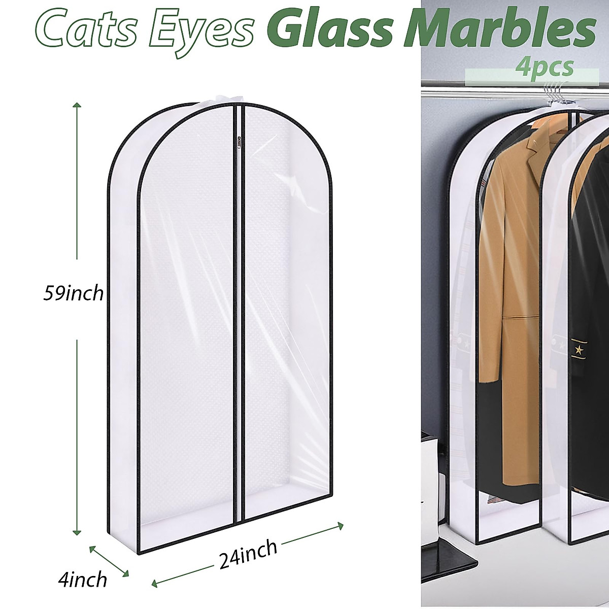 HAKACC 59" Garment Bags for Hanging Clothes, 4 Pack 4" Gusseted Garment Bags for Storage, Hanging Clothes Storage, Clothing Moving Bags