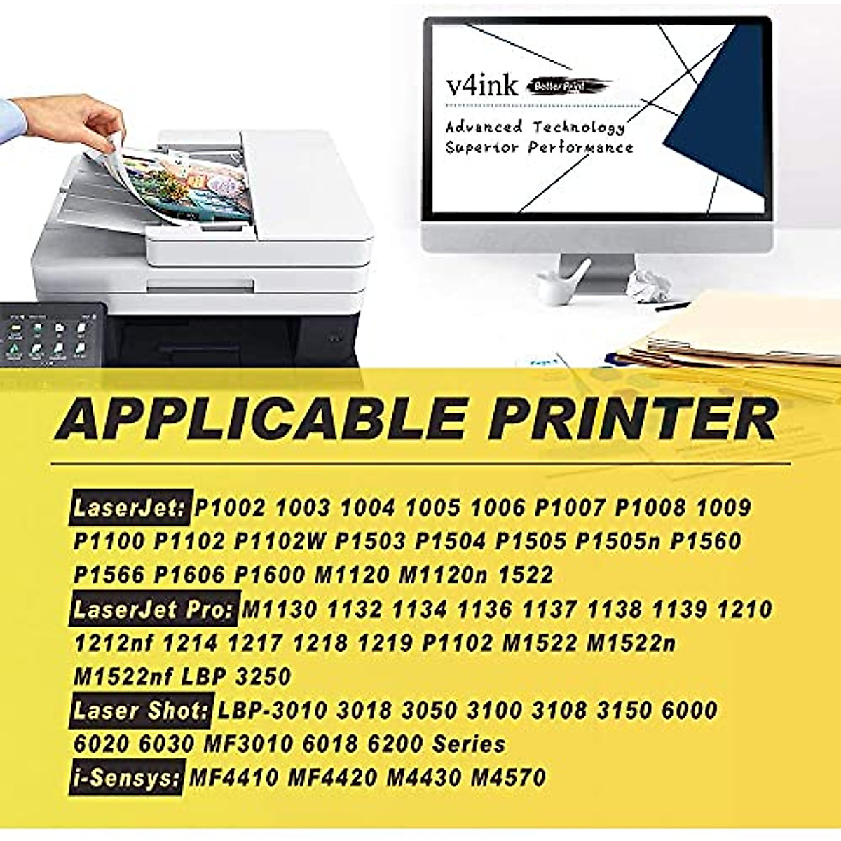 v4ink 4PK Compatible 85A Toner Cartridge Replacement for HP 85A CE285A 36A CB436A 35A CB435A Canon 125 Toner for HP Pro P1006 P1102 P1102W P1109w MFP M1212nf M1217nfw MF3010 LBP6030 LBP6030W Printer