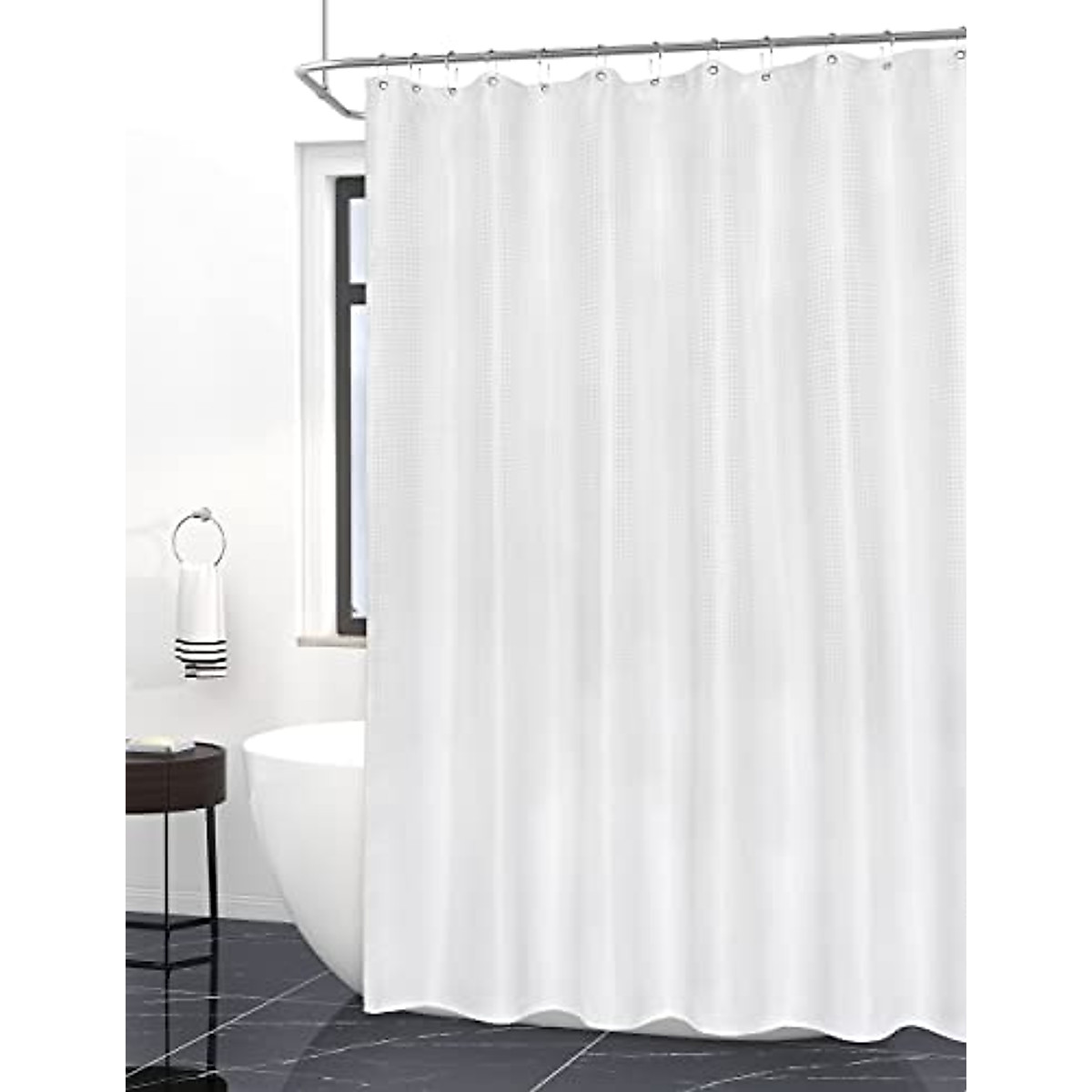 SUMGAR Waffle Weave Shower Curtain Modern White Fabric Hotel Luxury Elegant Polyester Textured Cloth Washable Shower Curtains Set with Hooks for Modern Farmhouse Bathroom 72"x72"