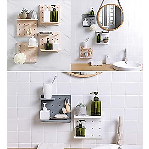 LITOON Floating Wall Mounted Shelves Wall Hanging Racks Peg Board Plastic Wall Storage Shelves for Bedroom, Bathroom, Kitchen (Beige)