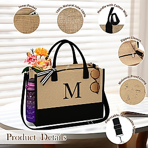 TOPEAST Monogrammed Tote Bags with Inner & Side Pocket, Large Travel Beach Bag with Strap, Birthday Gifts for Women Friendship Bride Gifts, Personalized Wedding Engagement Christmas Gifts Letter D