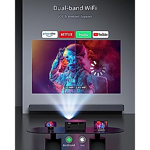 1080P Native 5G Projector with WiFi and Bluetooth,FunFlix 600 ANSI High Brightness Projector,Movie Outdoor Projector,4K Support, 300 Inch,Dust-Proof Projector for HDMI, USB, Phone, Laptop, TV Stick