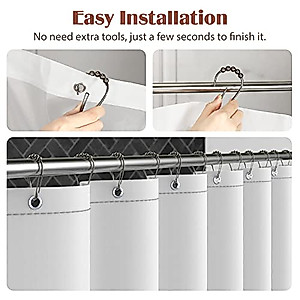 Lewondr Shower Curtain Hooks, Decorative Glide Rings Hooks Shower Curtain Rings for Bathroom Shower Hanging Rods Liner, Set of 12, Bronze