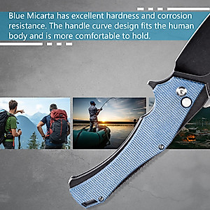 KANSEPT Hellx Pocket Folding Knives Button Lock for Men EDC Pocket Knife 3.6'' Black Stonewashed D2 Blade Excellent Folding Knife with Blue Micarta Handle EDC Knife T1008F3