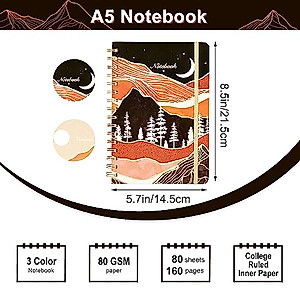 EOOUT 2 Pack Spiral Notebook Journals for Women, A5 Size 5.7x 8.5 Inches College Ruled Hardcover Spiral Journal, 160 Pages 2 Abstract Sun and Moon Design Back Pocket, for Office School Supplies Gifts