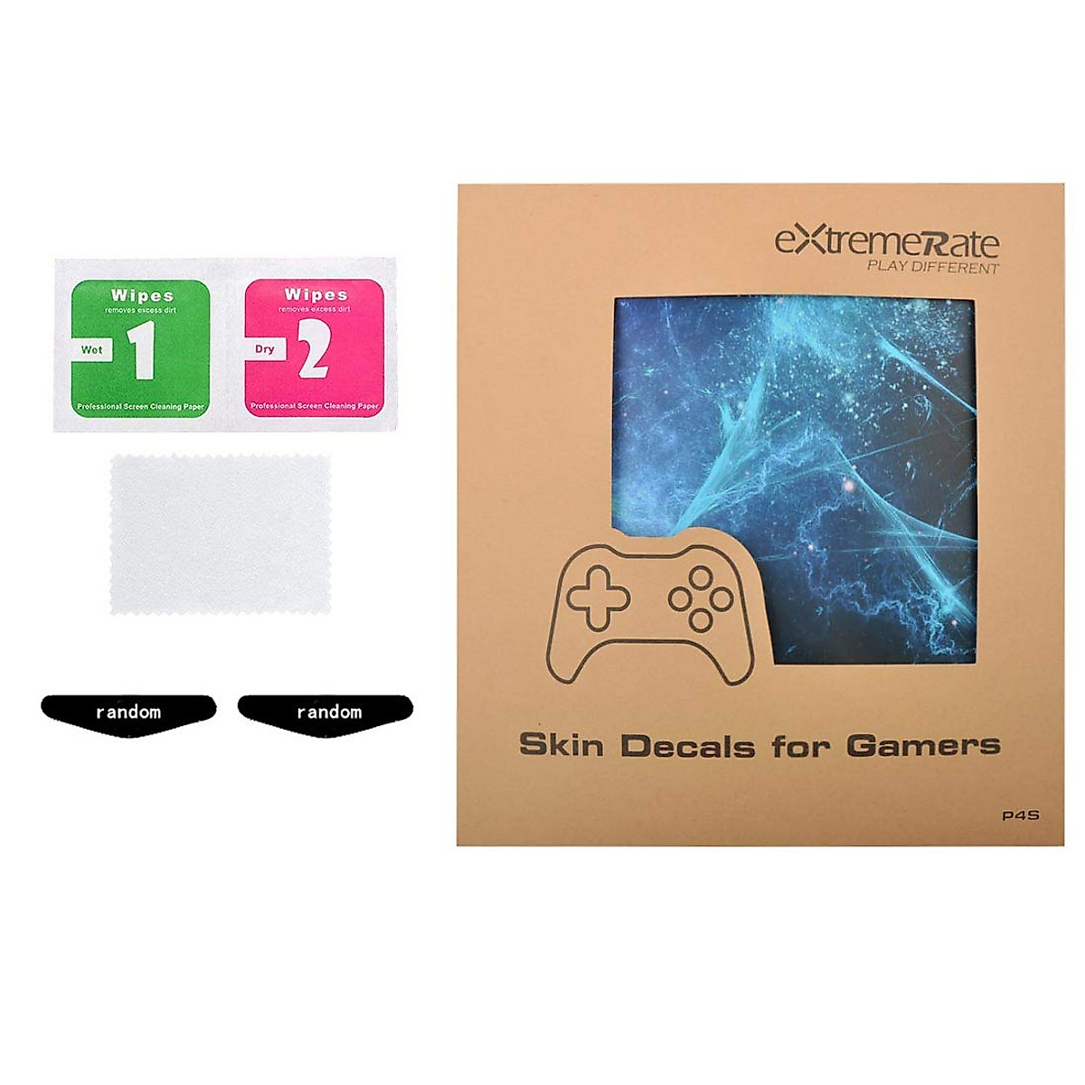 eXtremeRate Full Set Faceplate Skin Decals Stickers and 2 Led Lightbar for ps4 Slim/for ps4 Slim Console & 2 Controller Decal Covers - Blue Galaxy