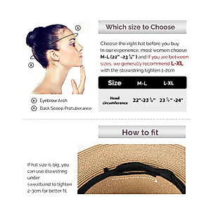 FURTALK Womens Summer Straw Sun Hats Wide Brim Panama Fedora Beach Hat with Wind Lanyard UPF 80+ Beige