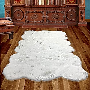 Fur Accents Plush Shag Area Rug - White Faux Fur Sheepskin Rug - Luxury Soft Faux Fur Carpet - Sculpted Edge Rectangle Accent Art Rug 30"x48"