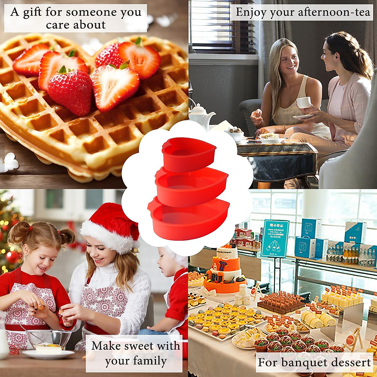 3 Pcs Cake Silicone Molds,Heart Shape Silicone Mold for Baking Homemade Dining,Reusable Silicone Fondant Mold Rainbow Mousse Cake Molds Cake Pan Air fryer Silicone Liners（8 In&6In&4In）