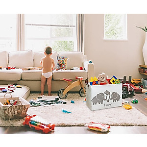 HIYAGON Baby Basket Cute Elephant Basket for Boys and Girls Toy Storage Bin Organizer Box Gift Basket Empty Rectangular Room Decor for Home(Love Elephants)