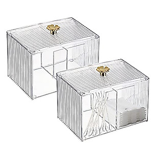 Chris.W 2 Pack Cotton Pad Holder, Acrylic Qtip Dispenser Box with Lid, Clear Cotton Swab Ball Organizer Storage, Bathroom Jar Canister Container 3 Compartment for Makeup Pads Sponges Cosmetics