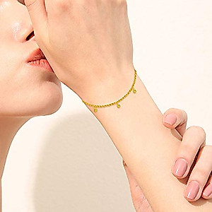 SISGEM 18K Real Gold Women Bracelet, Yellow Gold Diamond Cut Balls Bracelet Italian Mesh Link Chain Bracelet Jewelry Giftd for Her, Wife, Mom, 6.5" - 7.5"