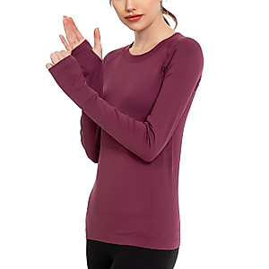 ANNVA U.S.A. Long Sleeve Workout Shirts for Women Swiftly Tech,Athletic Yoga Tops Gym Workout Tops Soft & Stretchy Slim Fit(DarkRed,S)