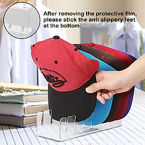 Flaegoye 2 Pack Hat Stand for Baseball Caps Display and Organizer, No Install Acrylic Hat Holder for 14 Baseball Caps, with 4 Pcs Adhesive Hat Hooks for Wall, Door, Closet, Bedroom