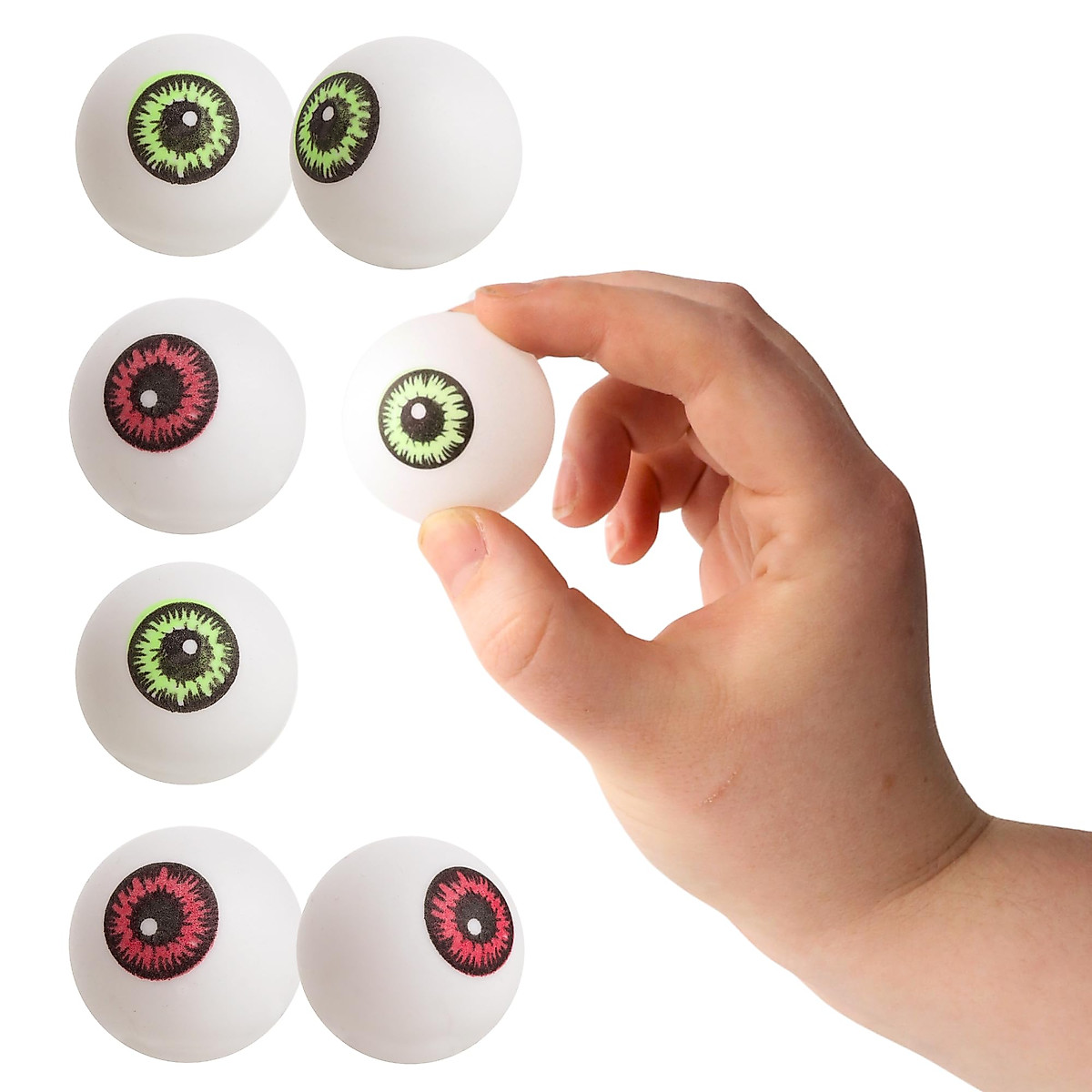 Needzo Eyeball Ping Pong Balls, Halloween Party Supplies, Red and Green Pupils, 6 per Bag