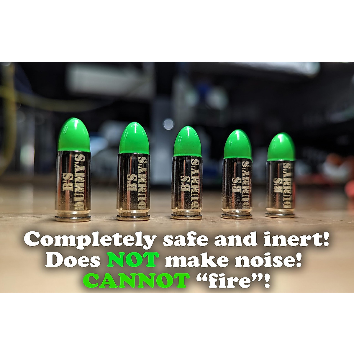 B's Dry Fire Snap Caps - A.K.A. B's Dummy's - Dummy 9mm Luger Training Caps (5 Pack) (Neon Green Nickel)