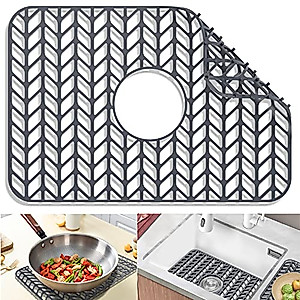 Silicone Sink Mat Protectors for Kitchen 18.2''x 12.5'' JOOKKI Kitchen Sink Protector Grid for Farmhouse Stainless Steel Accessory with Center Drain