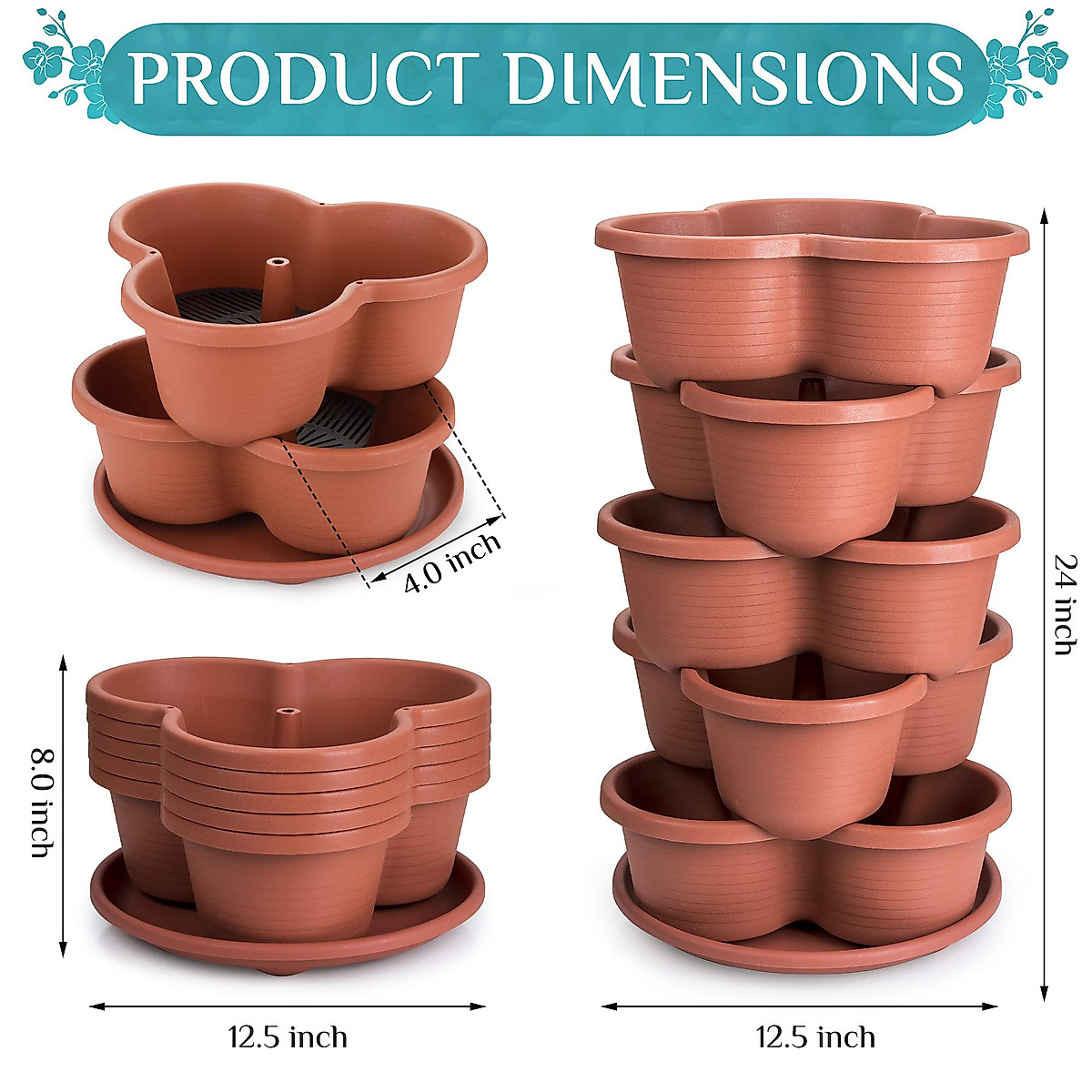 Amazing Creation Stackable Planter, Terracotta 5-Tier Vertical Garden Planter, Grow Your Own Vertical Oasis of Vegetables and Succulents