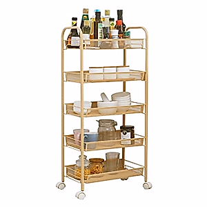 TJLSS Household Storage Slit Movable Trolley White Living Room Shelf Kitchen Vegetable Basket Trolley with Wheels (Color : Beige, Size : 105 * 45 * 27cm)