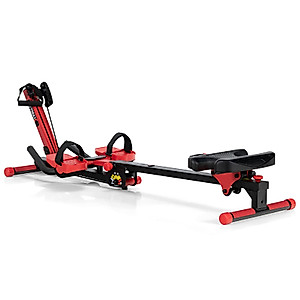 GYMAX 4 in 1 Rowing Machine, Adjustable Ab Machine with Resistance Bands, Multifunctional Rower Abdominal Fitness Equipment Whole Body Workout Machine for Home Gym