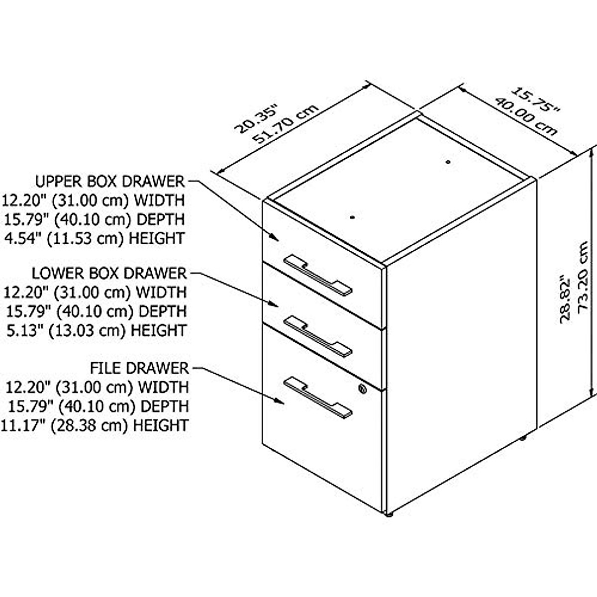 Bbf Office 500 16W 3 Drawer File Cabinet in Storm Gray - Engineered Wood