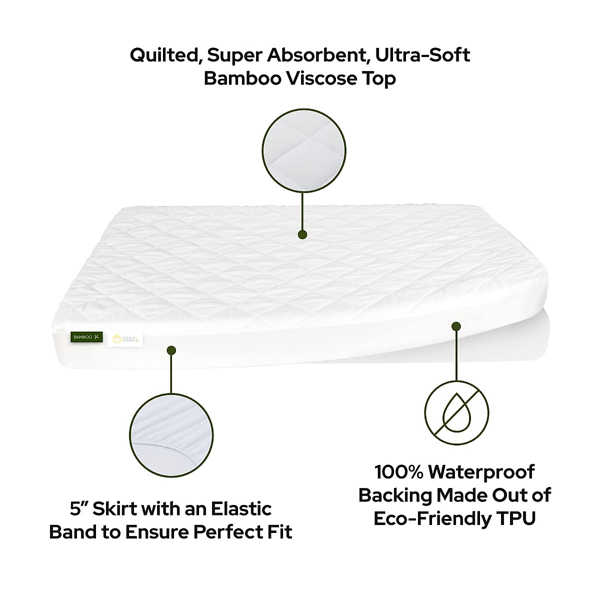 Waterproof Mini Crib Mattress Protector | Bamboo Viscose Made Ultra-Soft Quilted Mattress Cover, 1-Pack