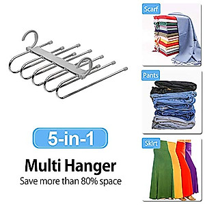 SOSOPIN Space Saving Pants Hangers Non-Slip Clothes Organizer 5 Layered Pants Rack for Scarf Jeans (Grey, 2 Pcs)
