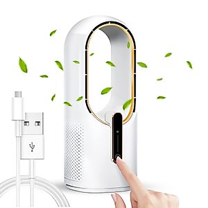 let'me Desk Fan, 12in Quiet Bladeless Fan Rechargeable Desktop Fan, Small Fan For Desk Cooling With 3 Speeds, Touch Control, Usb Cord, Personal Fan For Bedroom, Office, Home