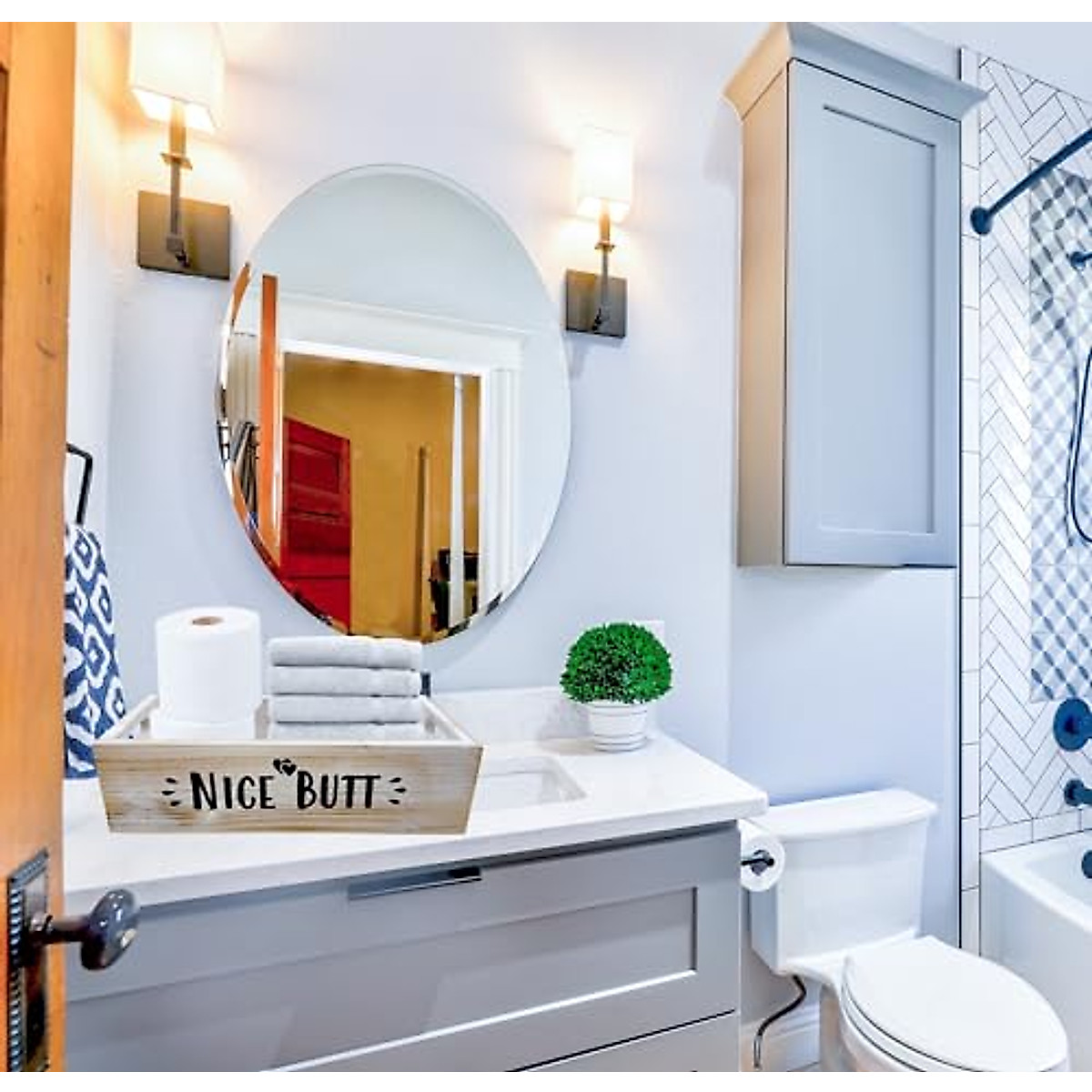 Admired By Nature Distressed Home Décor Toilet Wood Crates Decorative Organizer, Regular, Nice Butt White